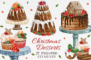 Watercolor Christmas dessert clipart | Creative Market