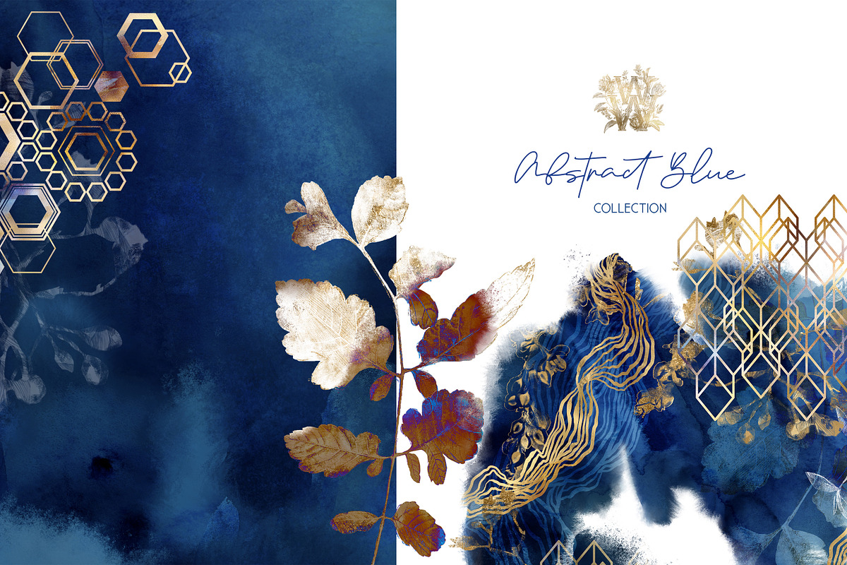 Abstract blue watercolor collection