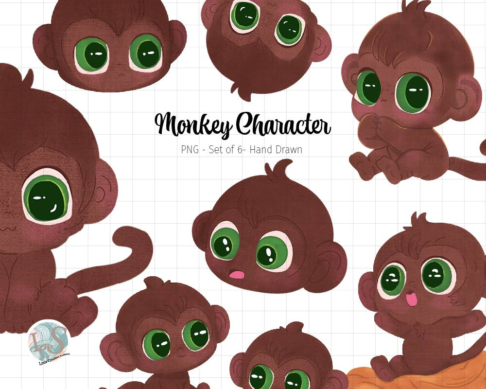 Cute Monkey PNG Clipart Bundle, an Animal Illustration by Little ...