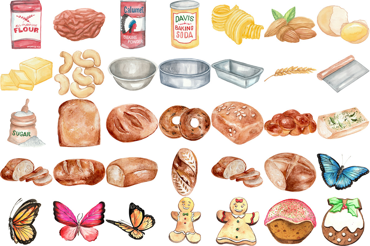 101 Baking Items Watercolor Clipart, an Illustration by LilyBoo Clipart