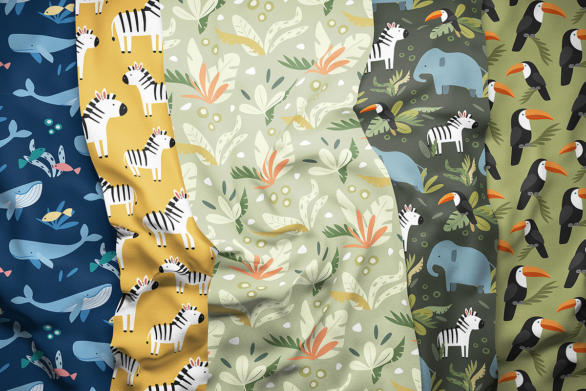 Cartoon Animals Seamless Patterns, a Pattern Graphic by Kotulska