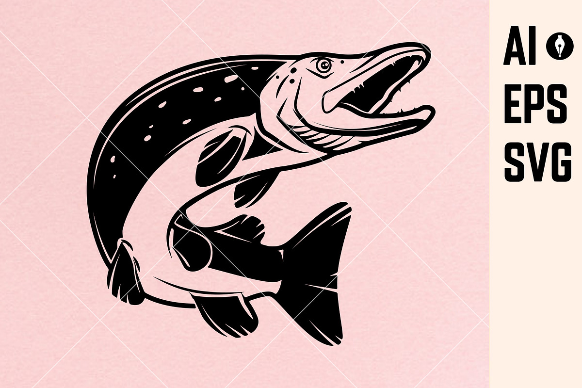 Set OF Pike Fish Illustrations Svg, a Branding & Logo Template by ...