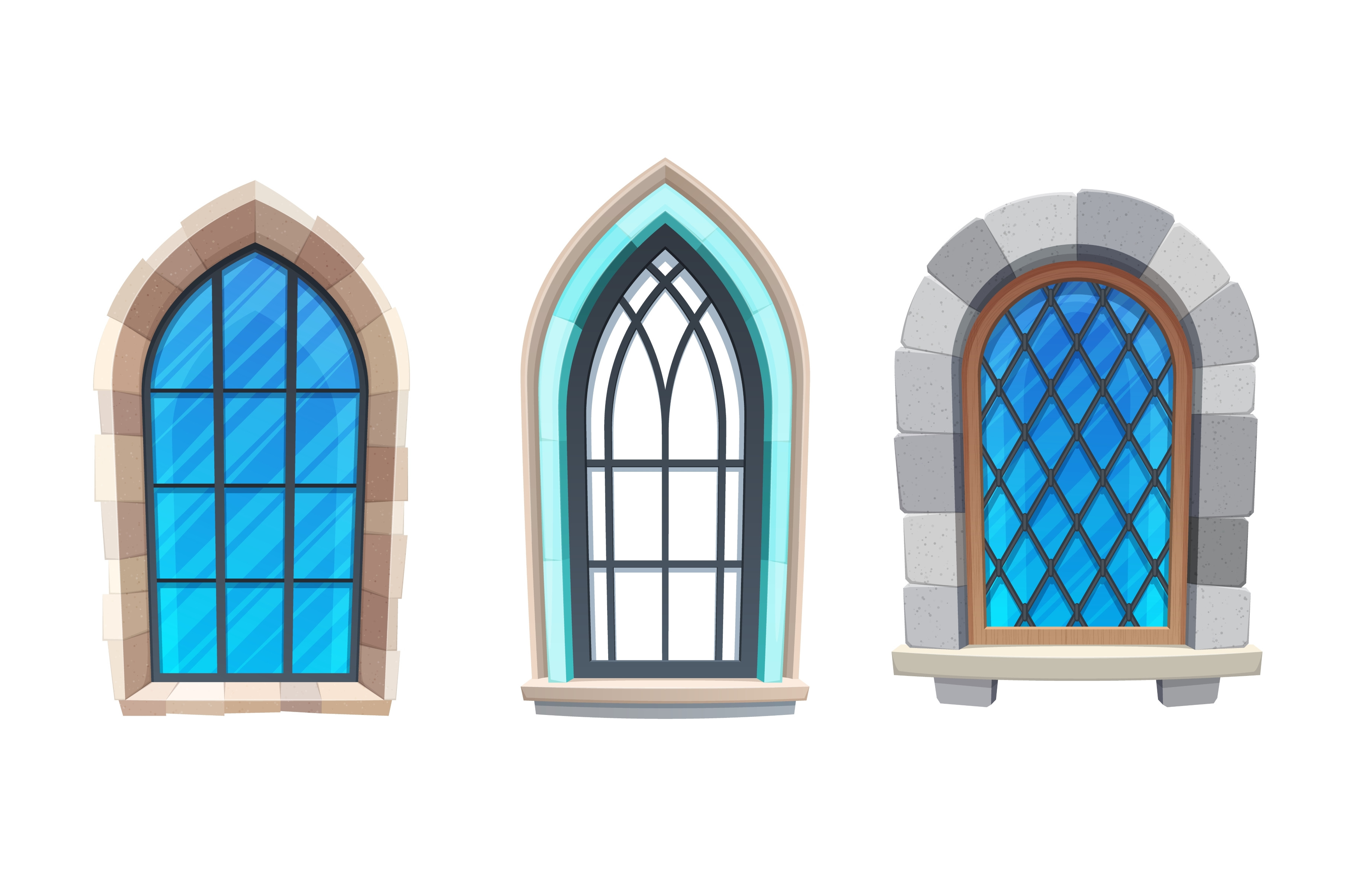 Medieval castle interior windows, an Illustration by Vector Tradition