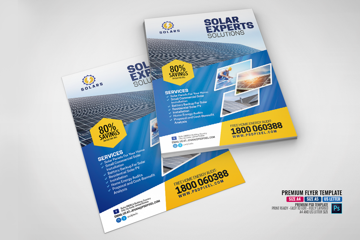 Solar Power Services Flyer, a Flyer Template by PSDPixel