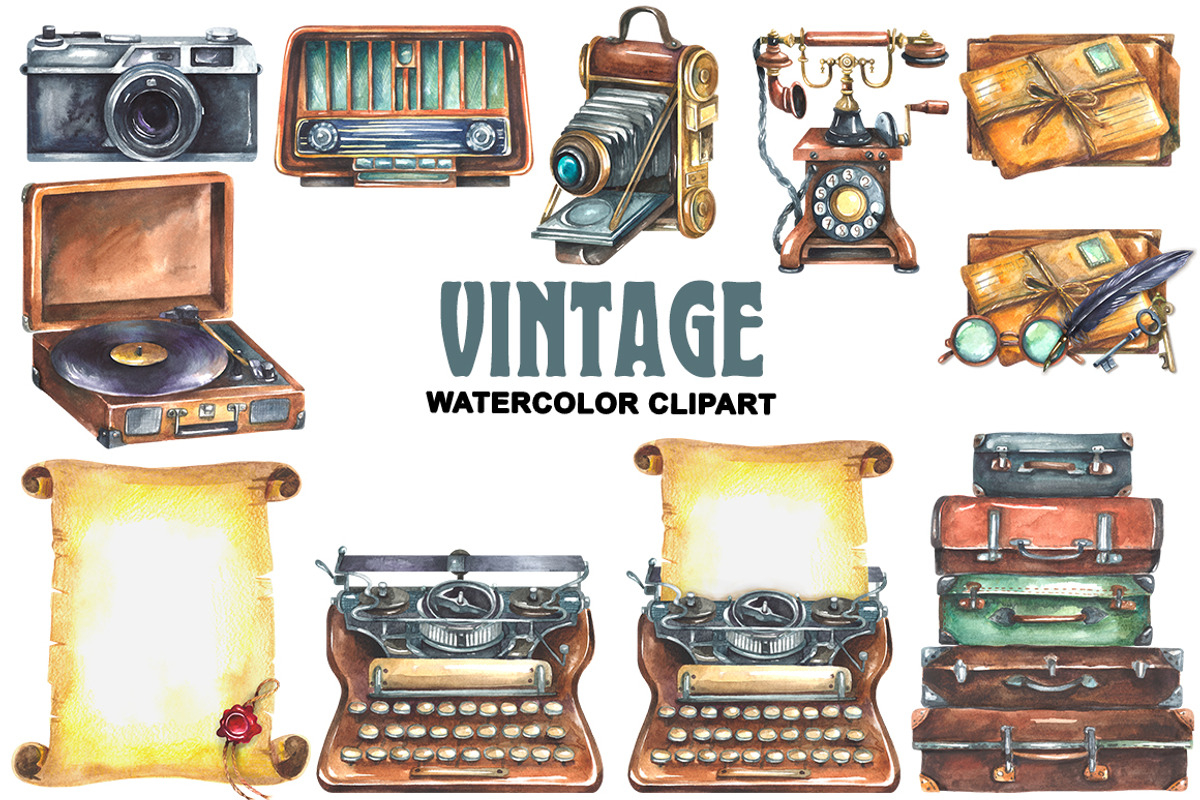 Vintage Watercolor Clipart, an Object Illustration by FITALARTSNEDIGI