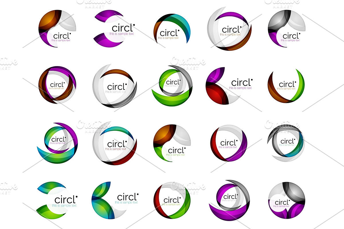 Circle logo collection. Transparent overlapping swirl shapes, a ...
