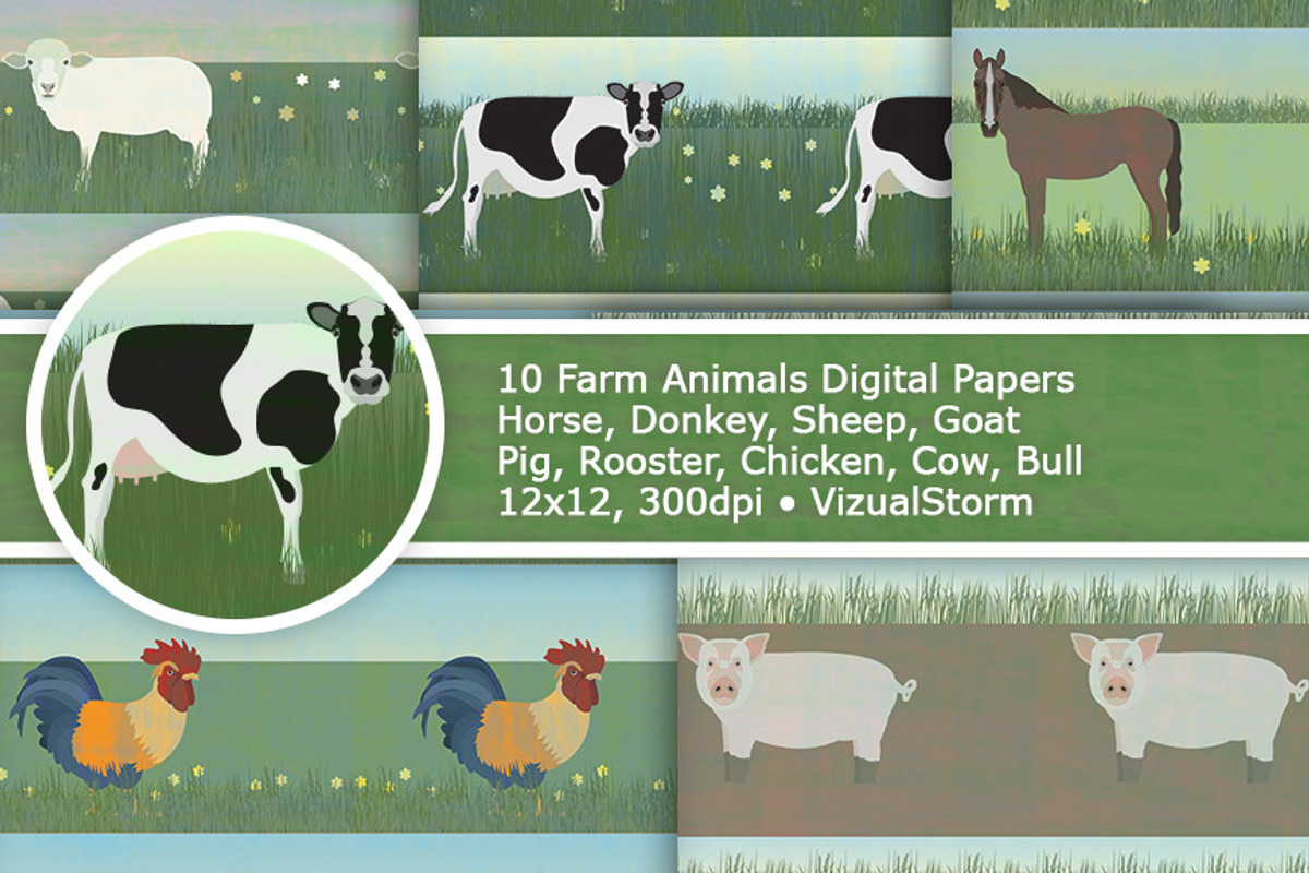 Farm Animal Digital Paper Patterns, a Pattern Graphic by VizualStorm