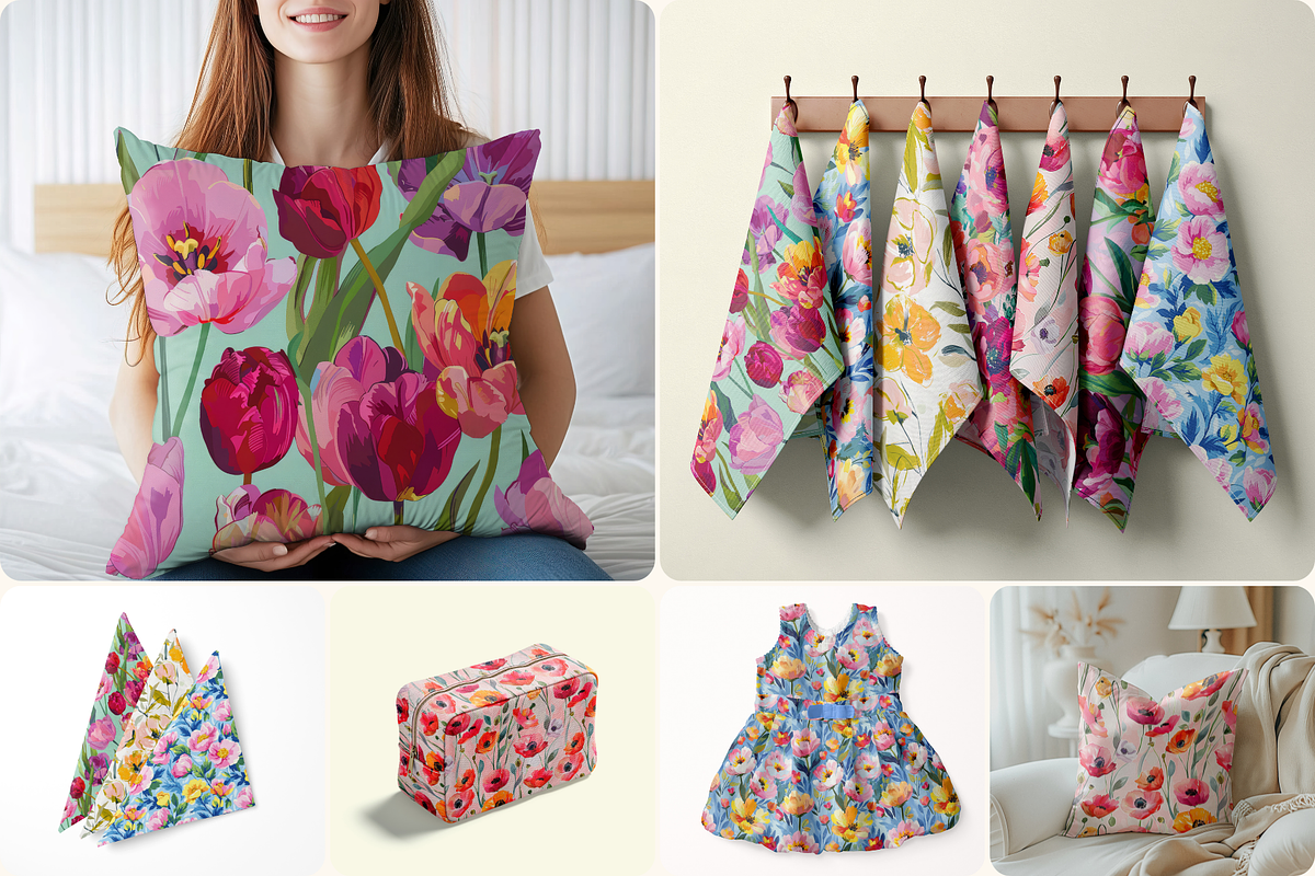 Spring Flowers Seamless Patterns, a Pattern Graphic by Ninterints