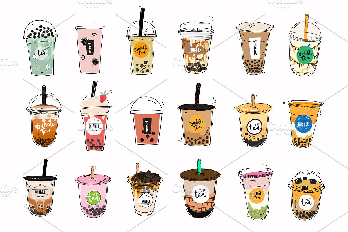 Bubble tea vector set | Creative Market