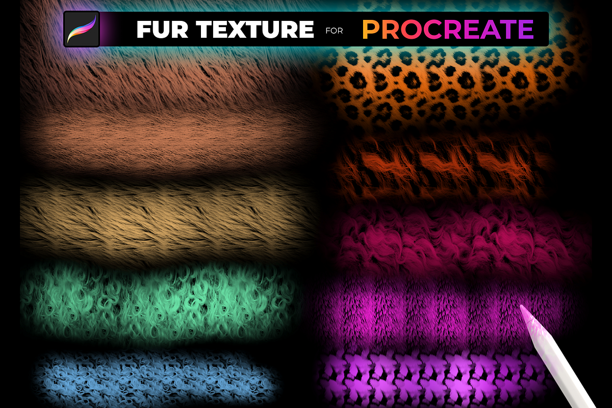 55 FUR TEXTURE Brushes for PROCREATE, a Brush Add-On by Graphics Resources