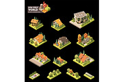 Vector isometric town map elements