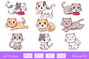 Set of nine Cute cat cartoon, an Animal Illustration by Walankart