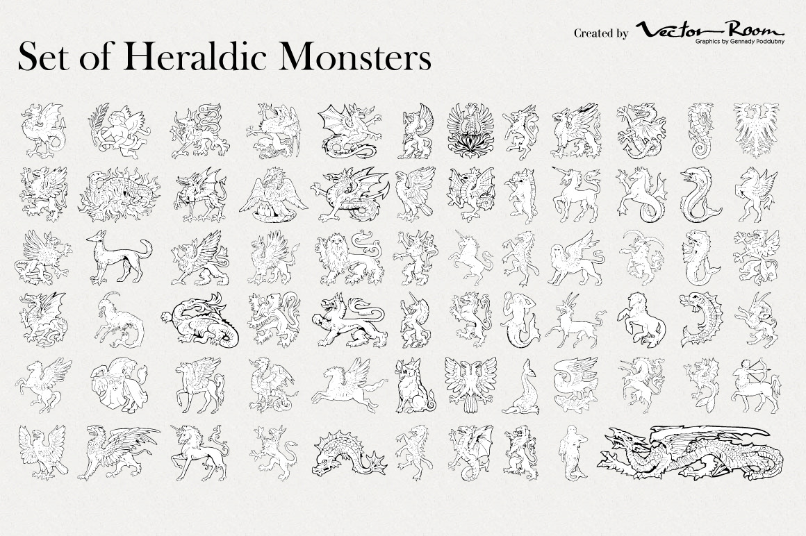 Set of Heraldic Monsters, an Illustration by Vector Room