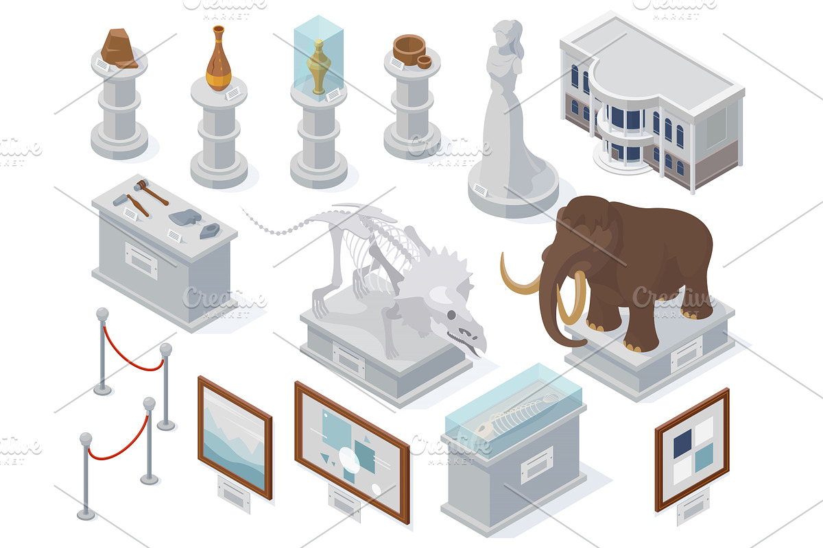 Isometric museum exhibits, ancient, a Background Graphic by winwin.art ...