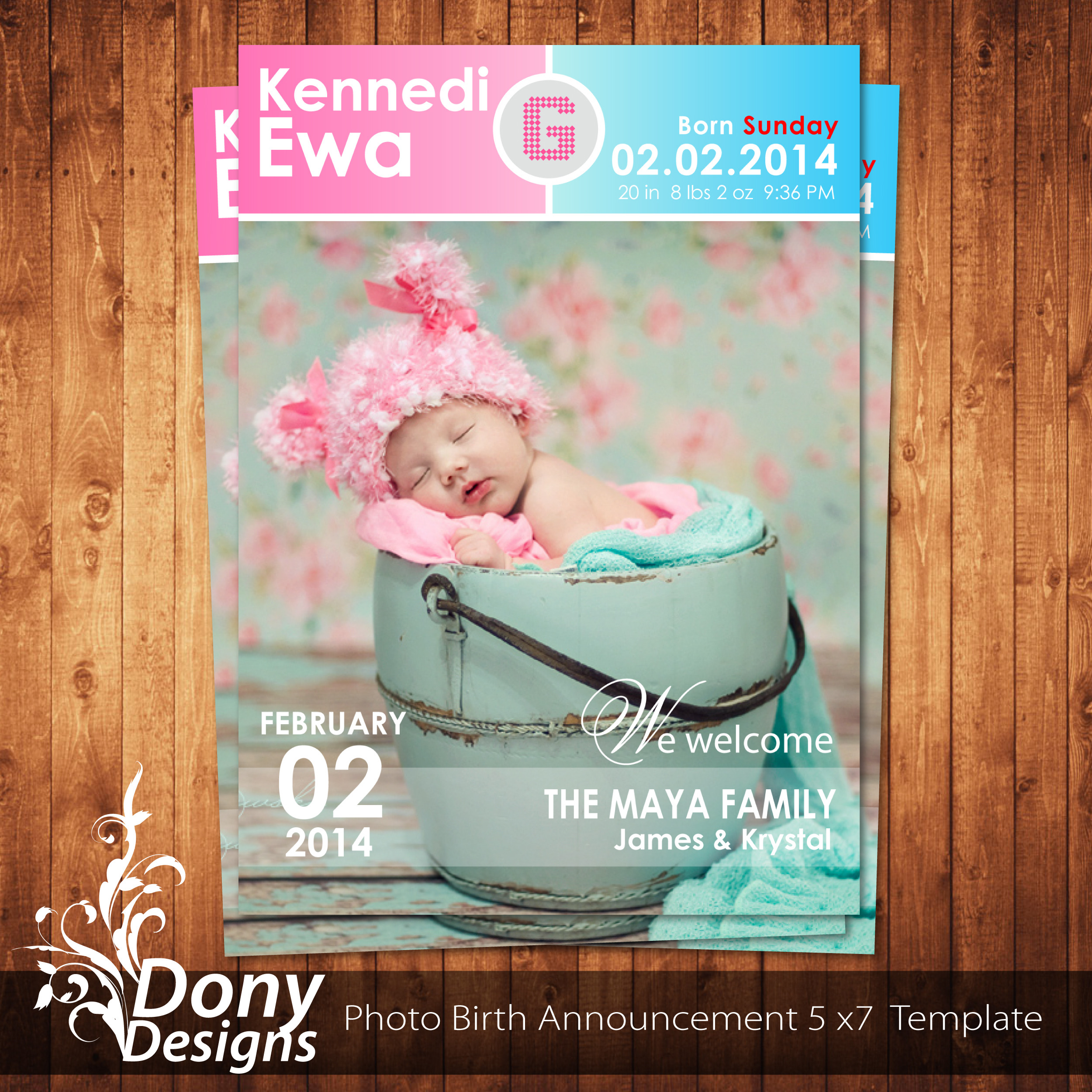 Newborn Baby Card Announcement, a Card Template by DonyDesigns