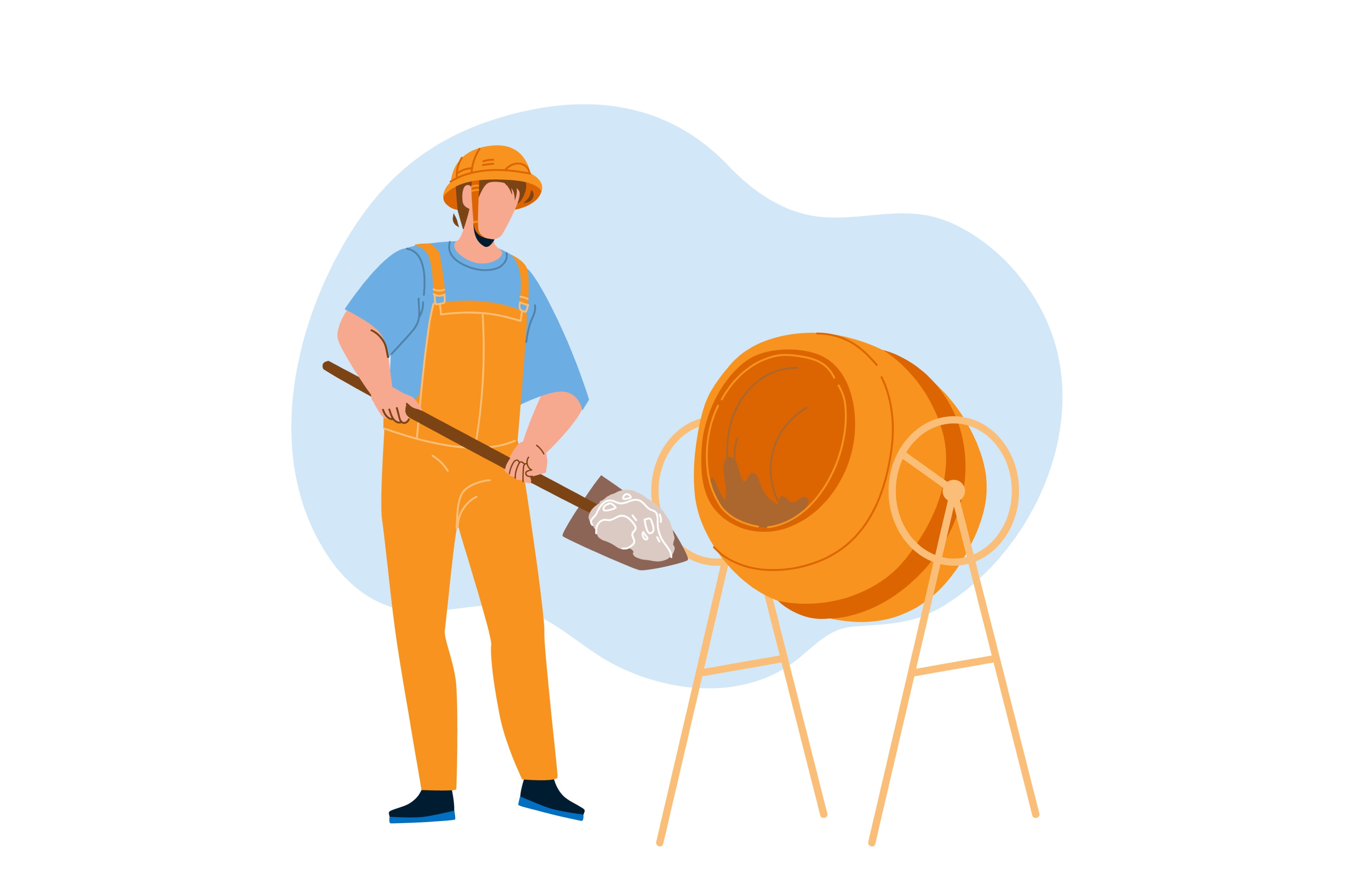 Mixing Cement Construction Worker In, a Person Illustration by pikepicture