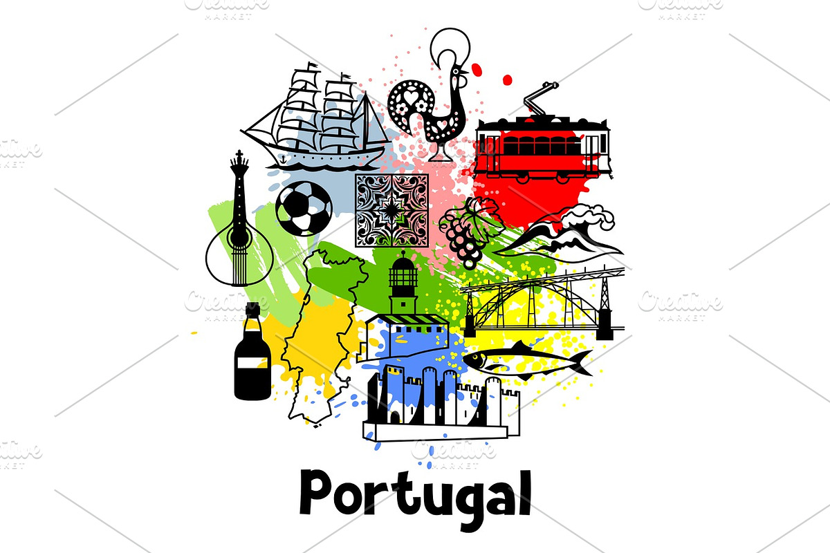 Portugal print design. Portuguese national traditional symbols and ...