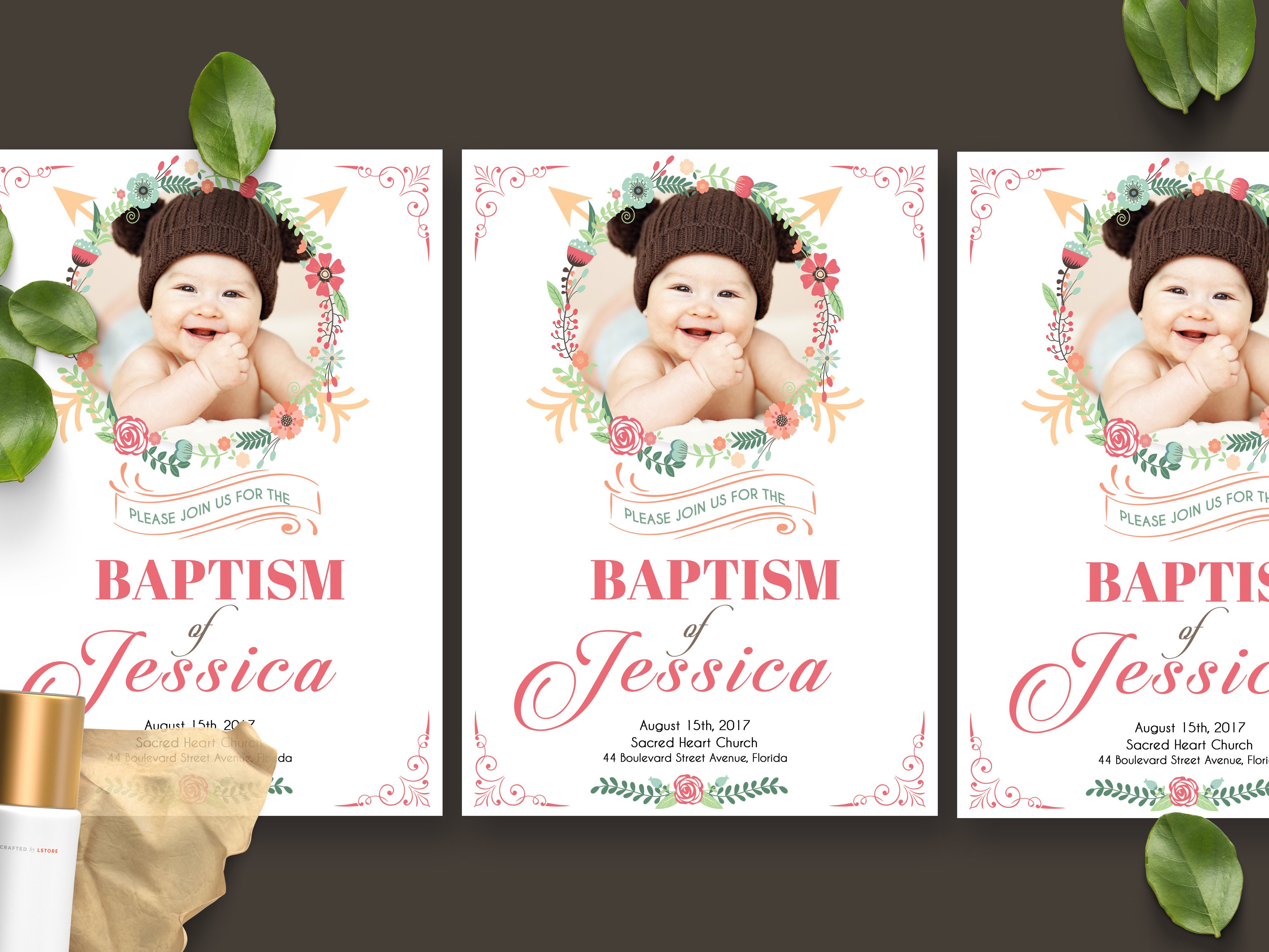 Florist Baptism Card Template, a Card Template by Design Addict