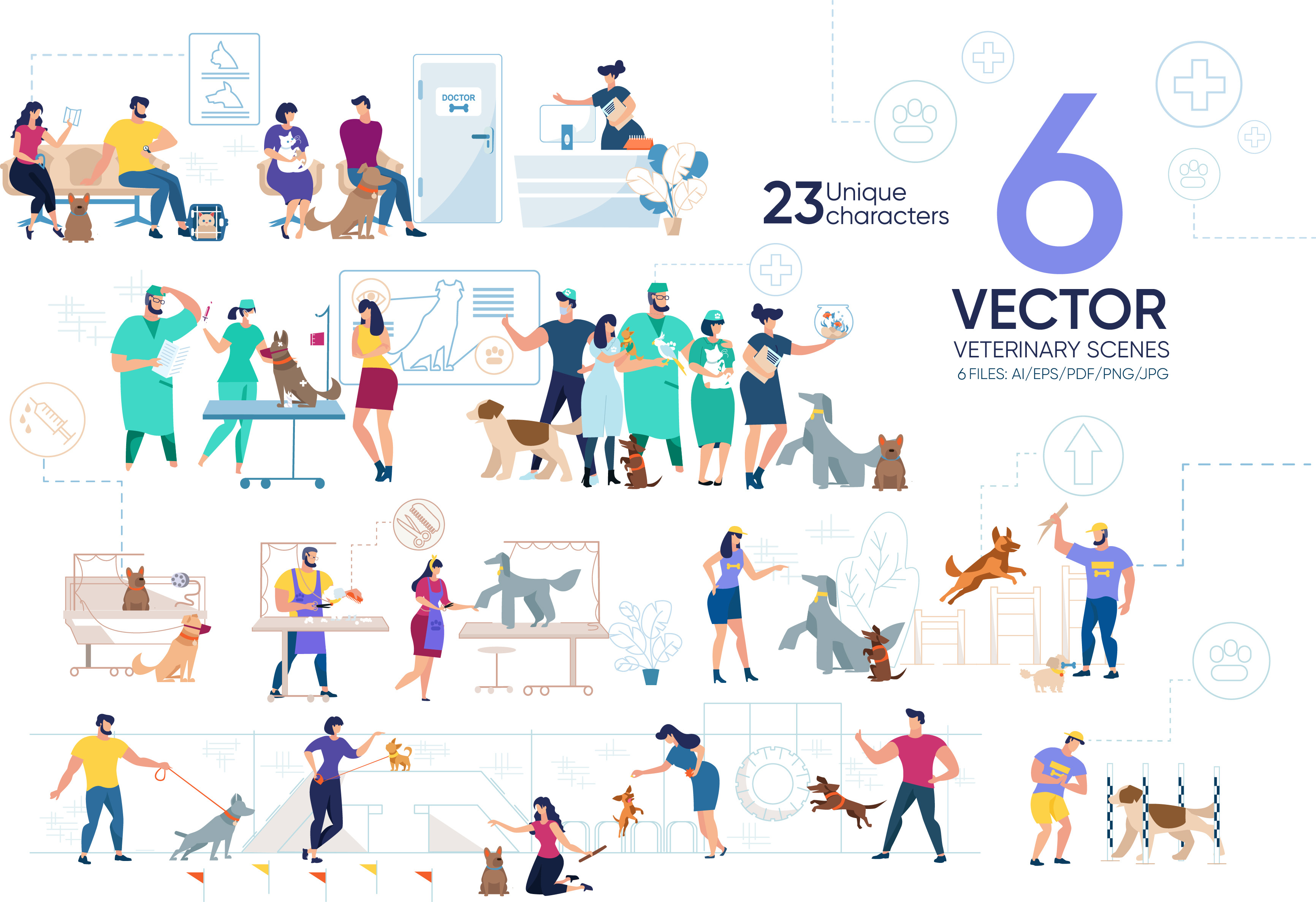 Veterinary Scene Flat Collection, an Animal Illustration by Tera Vector