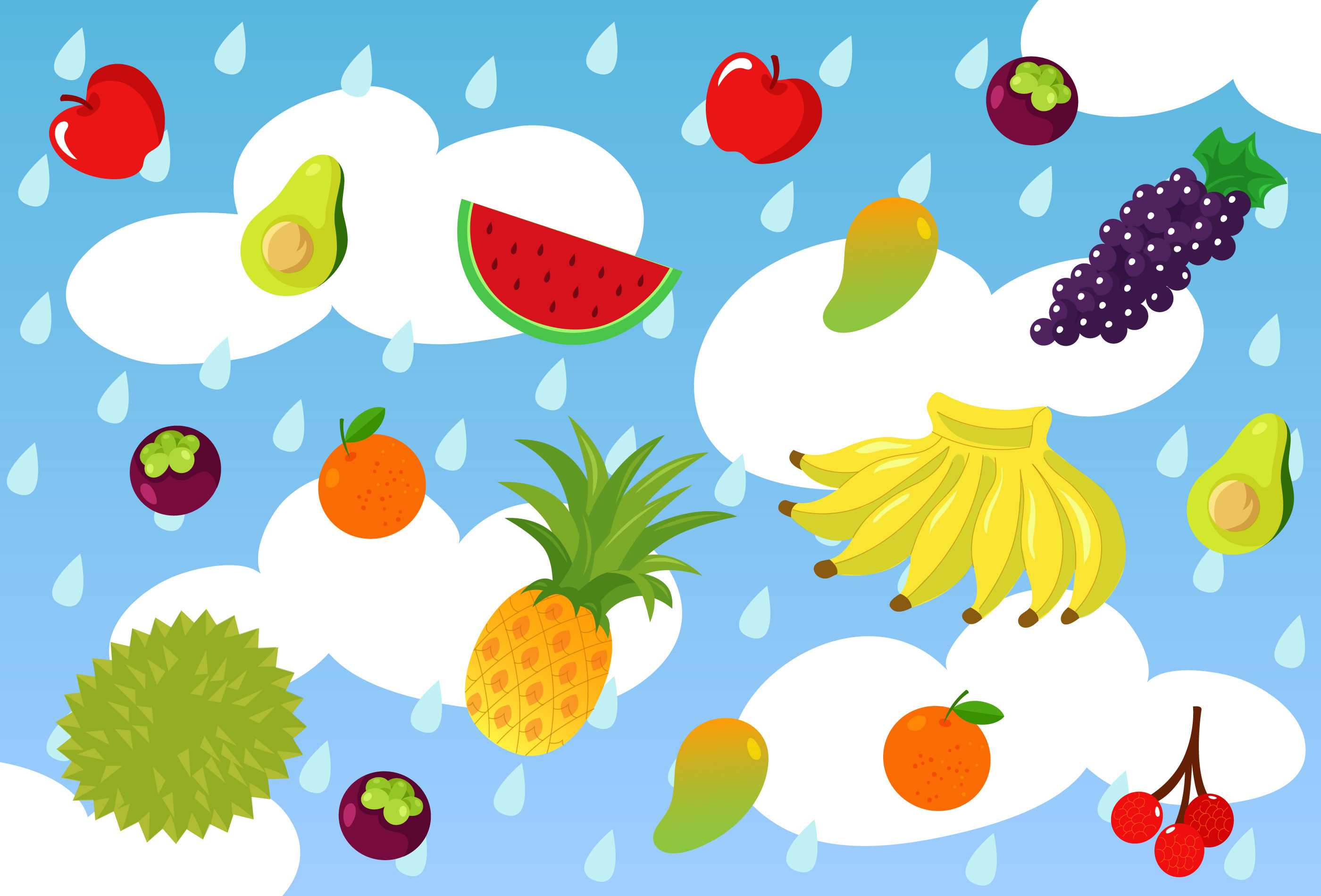 Tropical Fruit Rain, an Illustration by Graphic Cook