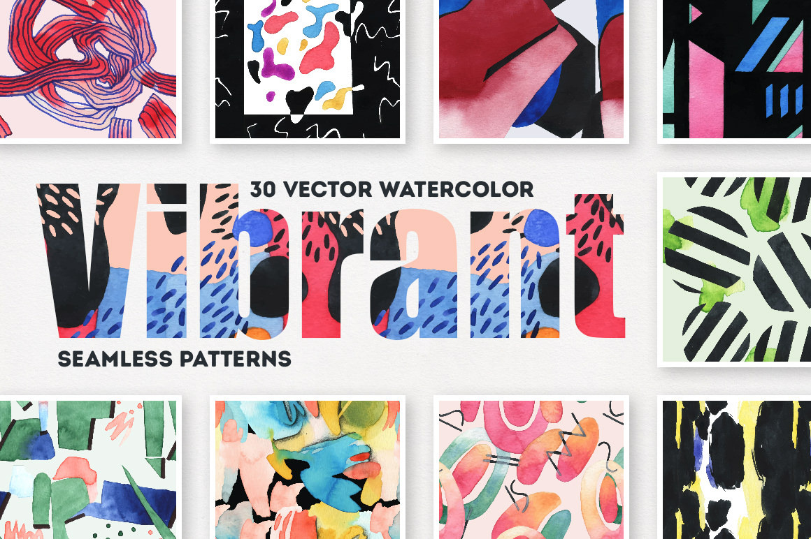 Vibrant Watercolor Seamless Patterns