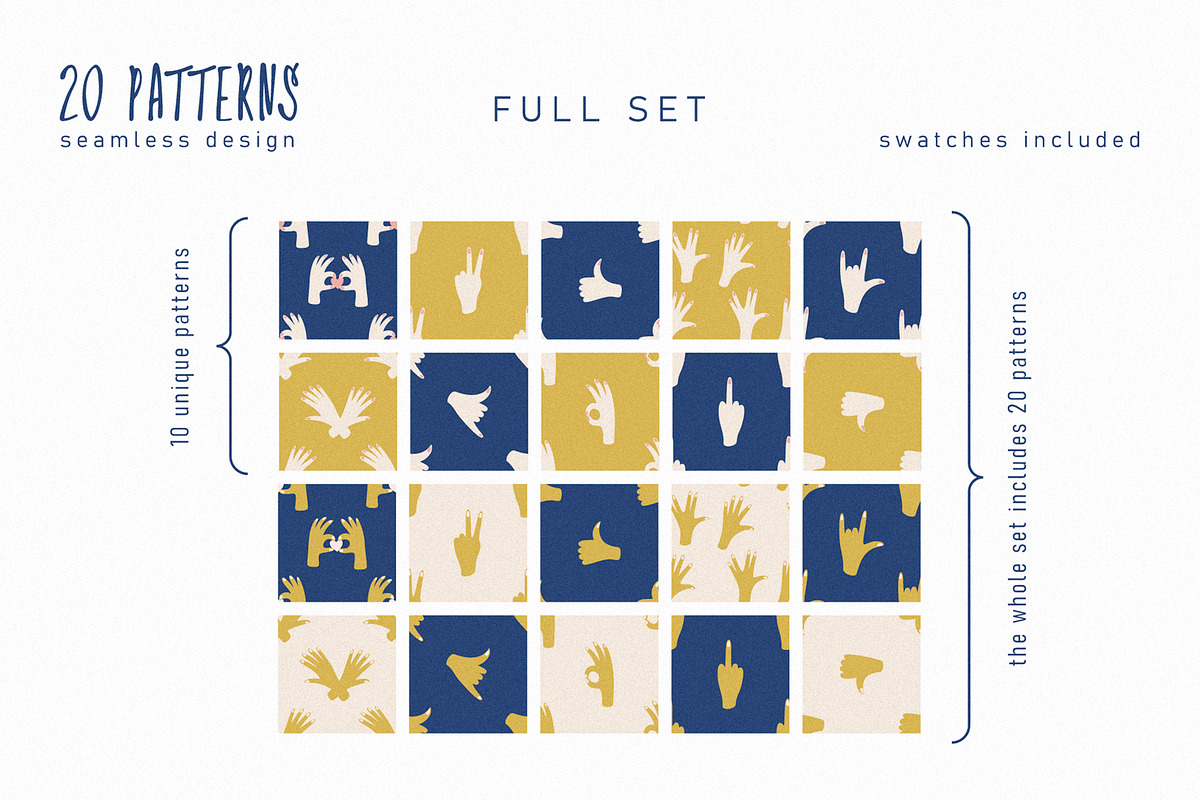 20 Hands Patterns | Creative Market