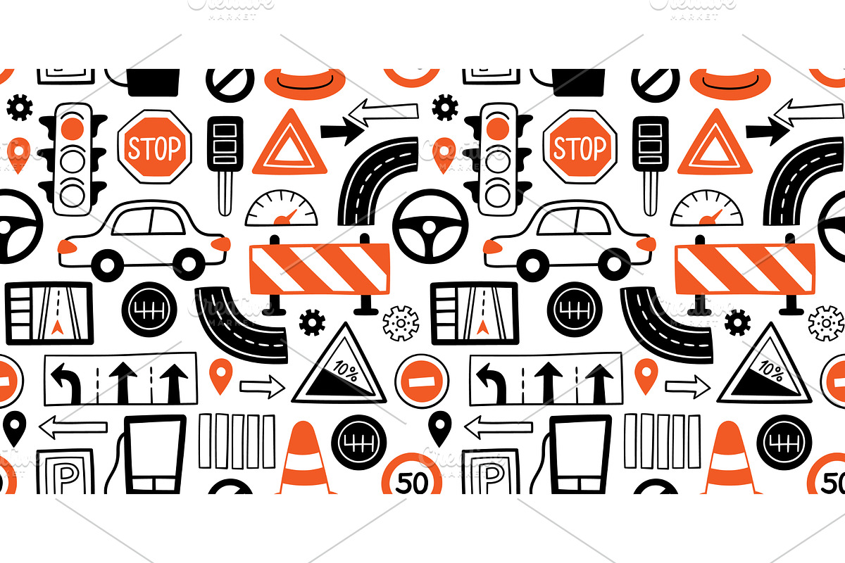 Drive symbols seamless pattern