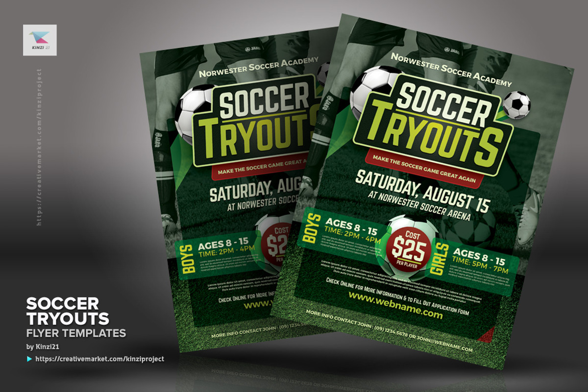 Soccer Tryouts Flyer Templates, a Flyer Template by kinzi21