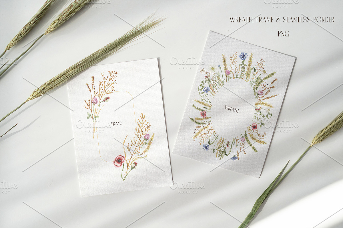Watercolor Wheat & Field Flora, an Illustration by MayaNavits