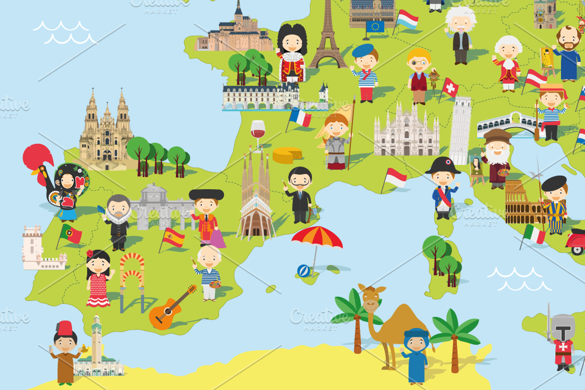 Cartoon map of Europe