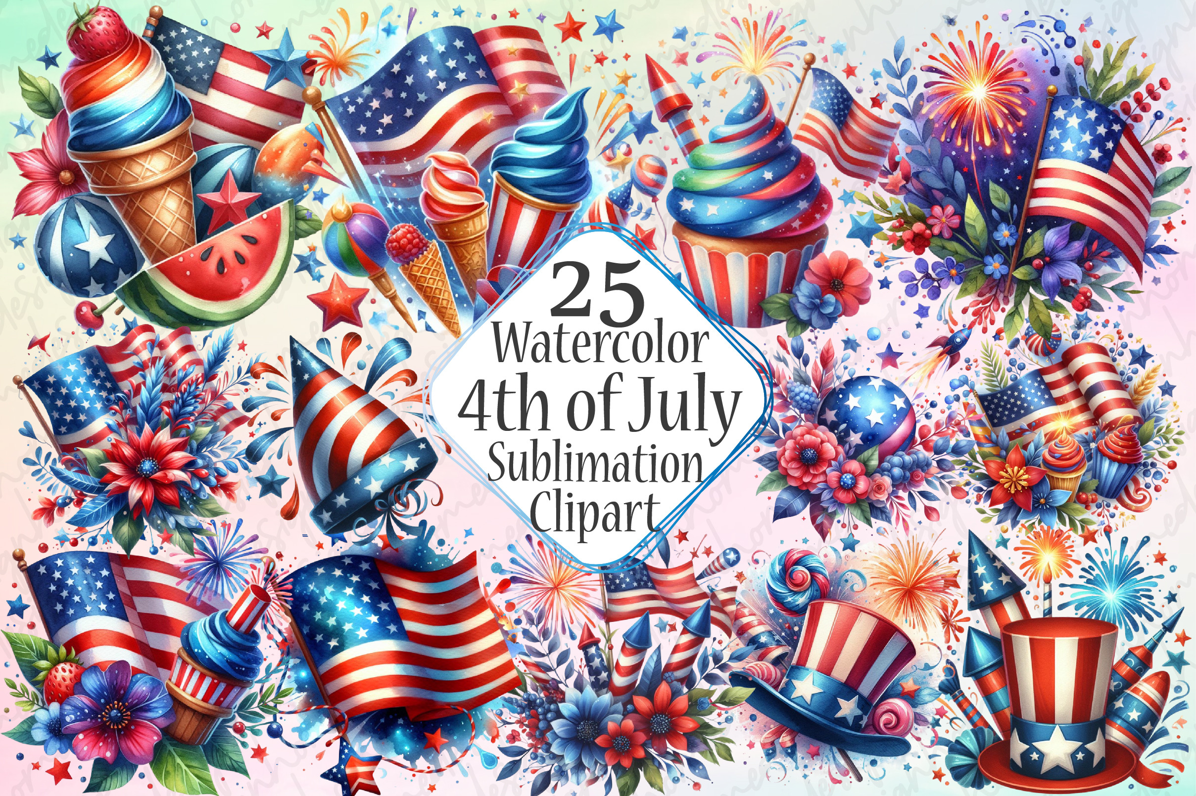 Watercolor 4th of July Clipart, a Graphic by SinaCreation