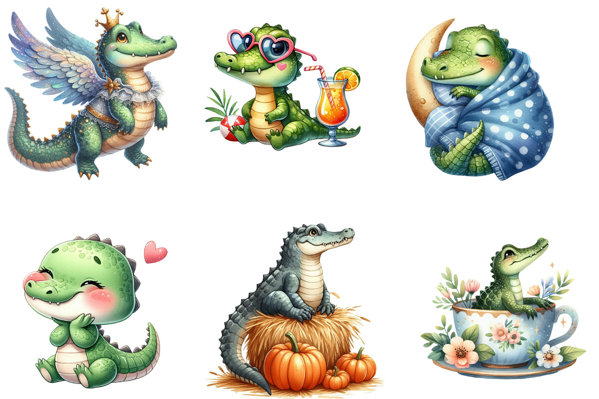 Cute Crocodile Sublimation Clipart, an Illustration by DreamArtGraphic