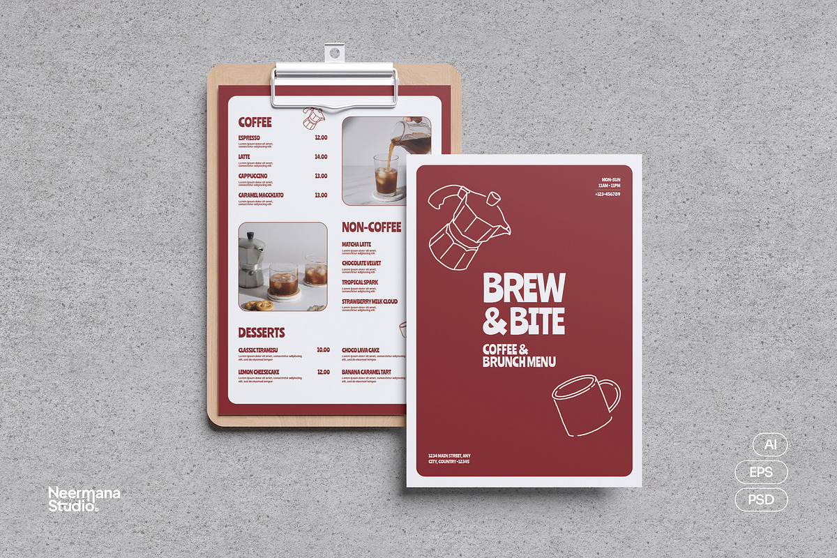 Red Modern Cafe Menu, a Stationery Template by Neermana