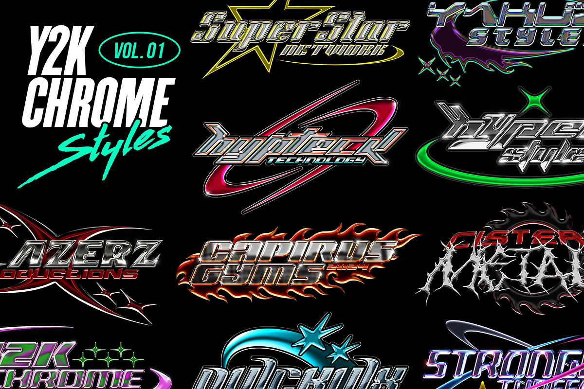 Y2K Chrome Text Effects, a Layer Style Add-On by Hyperpix Productions