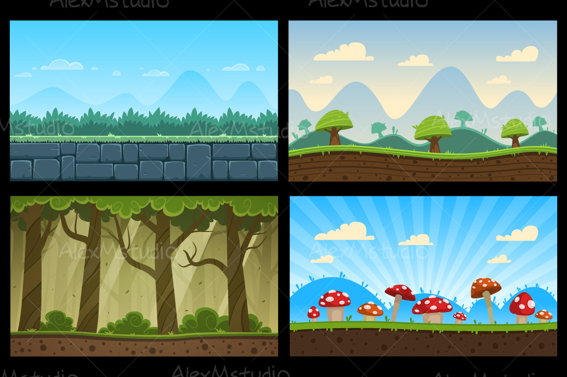 Game Background Set, an Illustration by AlexMstudio