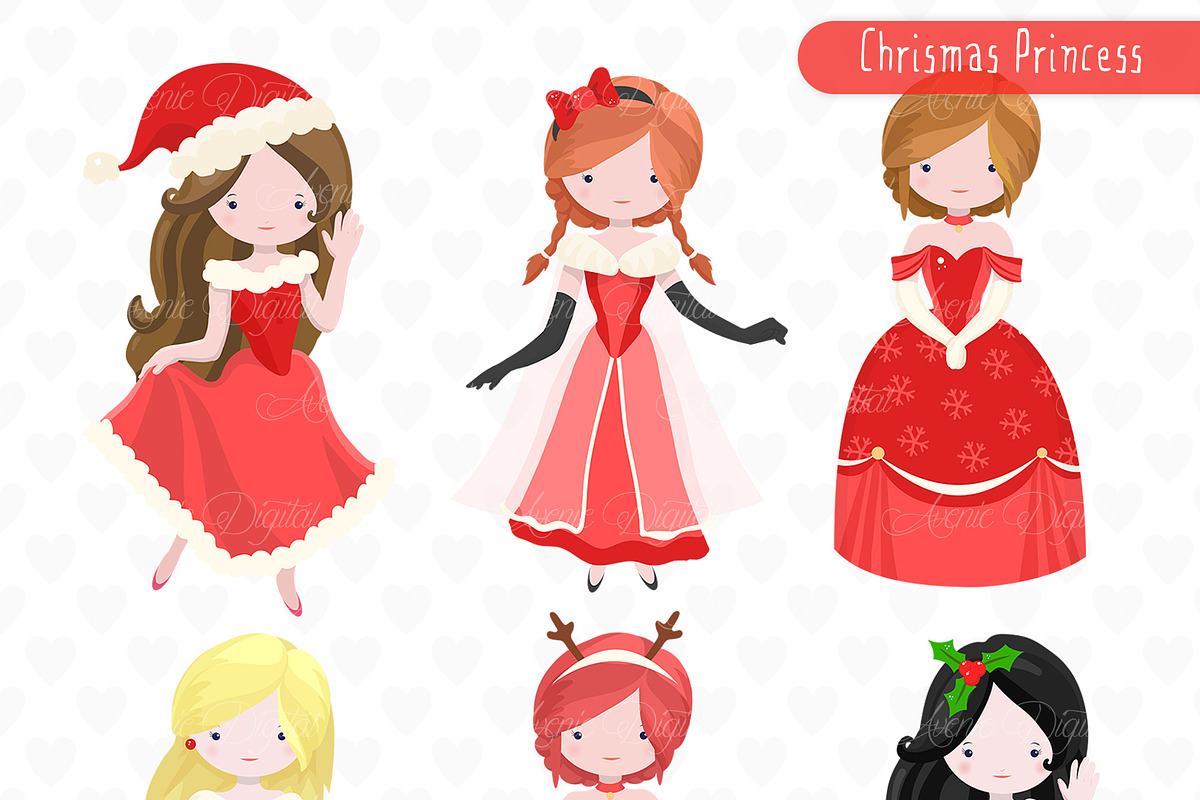 Christmas Princess Clipart - Vectors, an Illustration by Avenie Digital