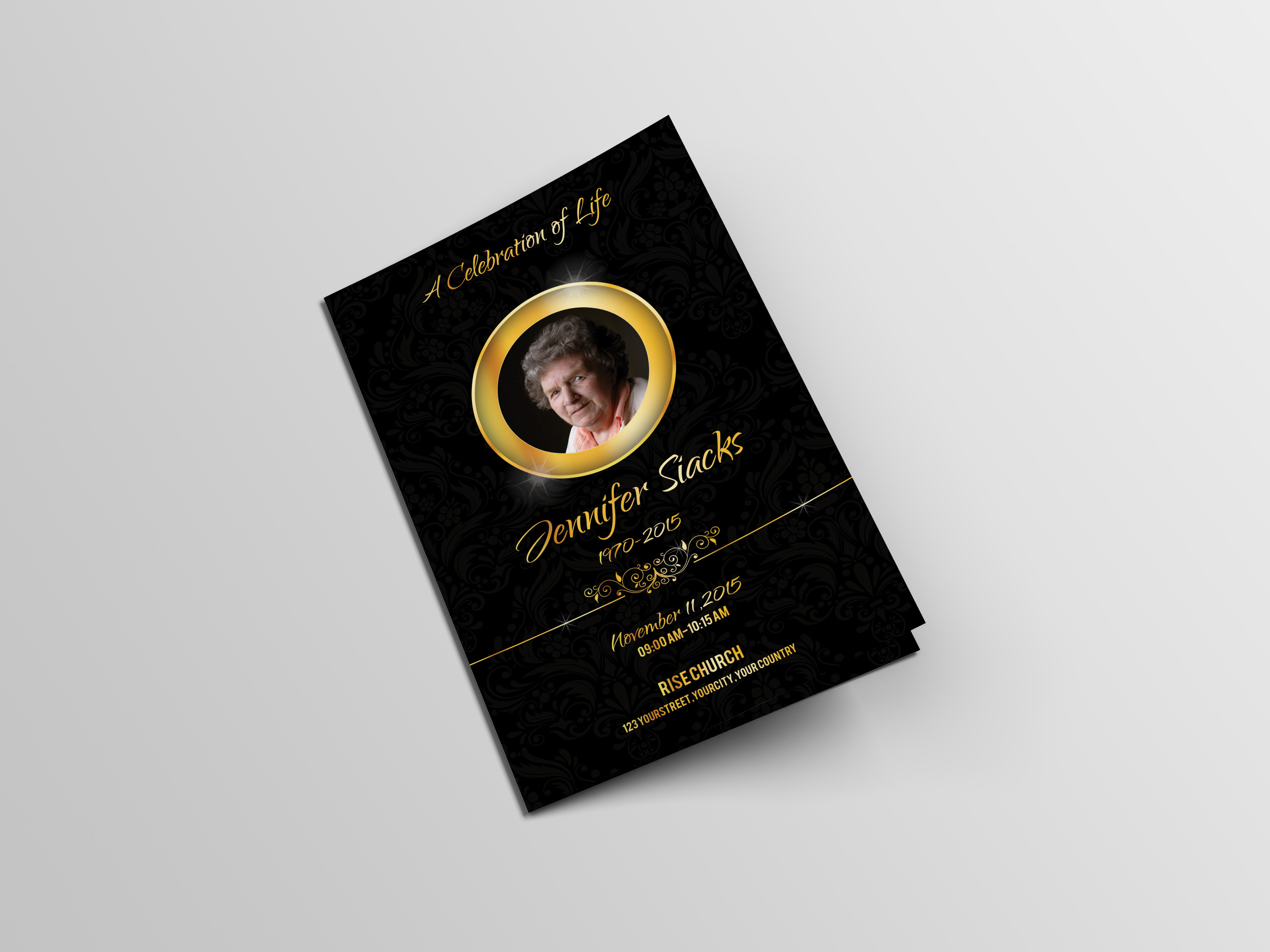 Golden Funeral Program Template, a Brochure Template by SmmrDesign