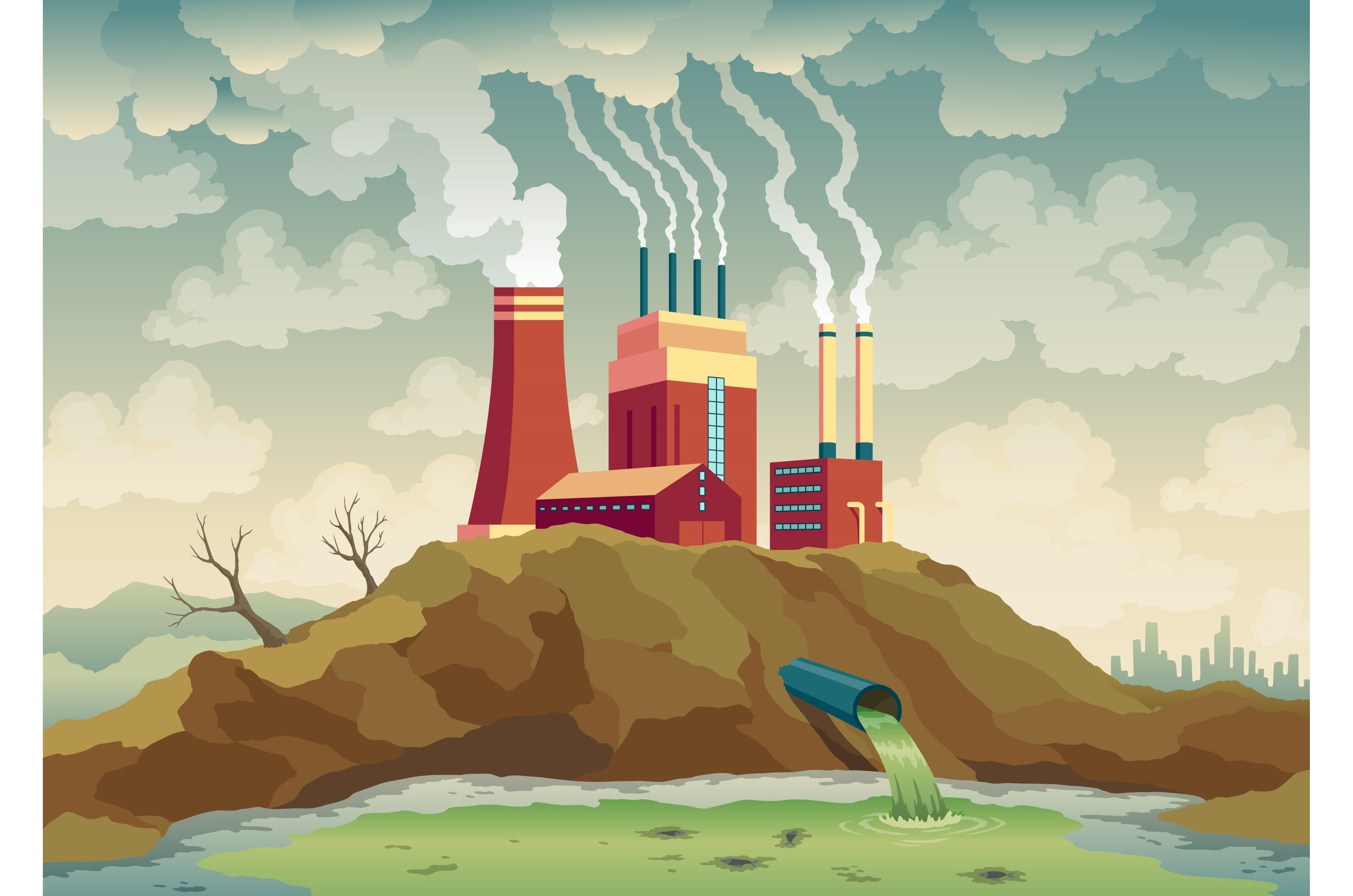Pollution factory, plant pipes, an Illustration by Things for designers