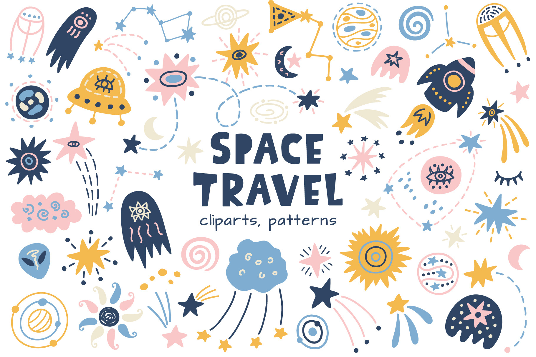 SPACE 36 Patterns and 155 Cliparts, a Pattern Graphic by Katrinelly