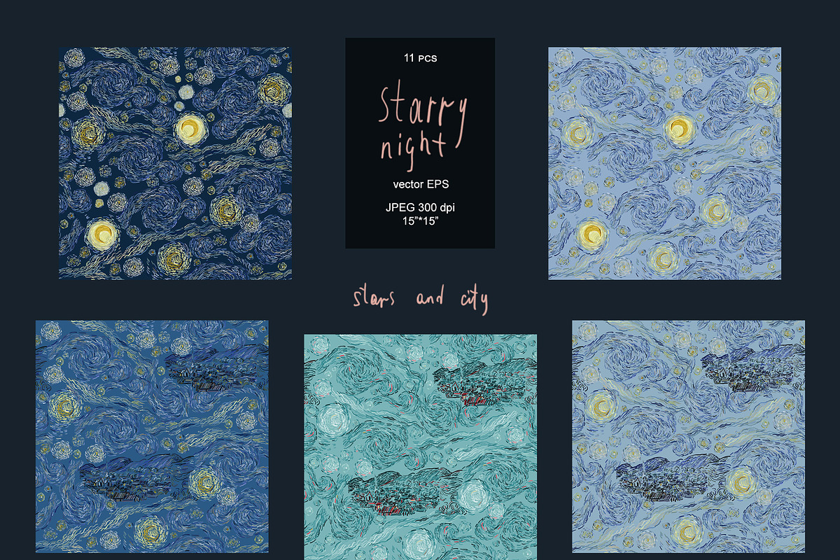 Starry night seamless vector set, a Pattern Graphic by PatternsBlooming