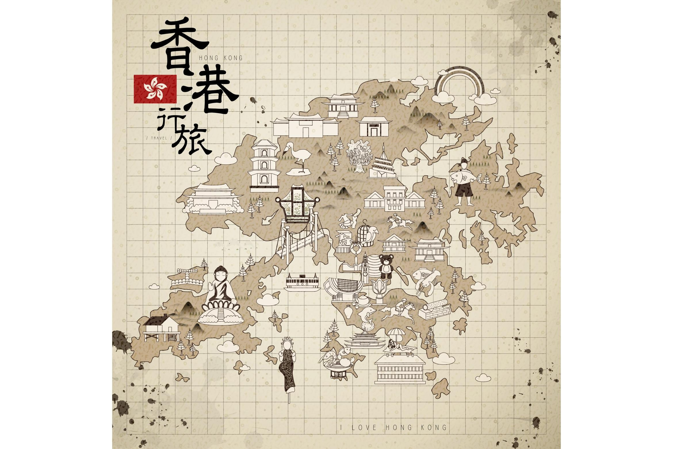 Hong Kong travel map, a Food Illustration by TotallypicRF | Creative Market