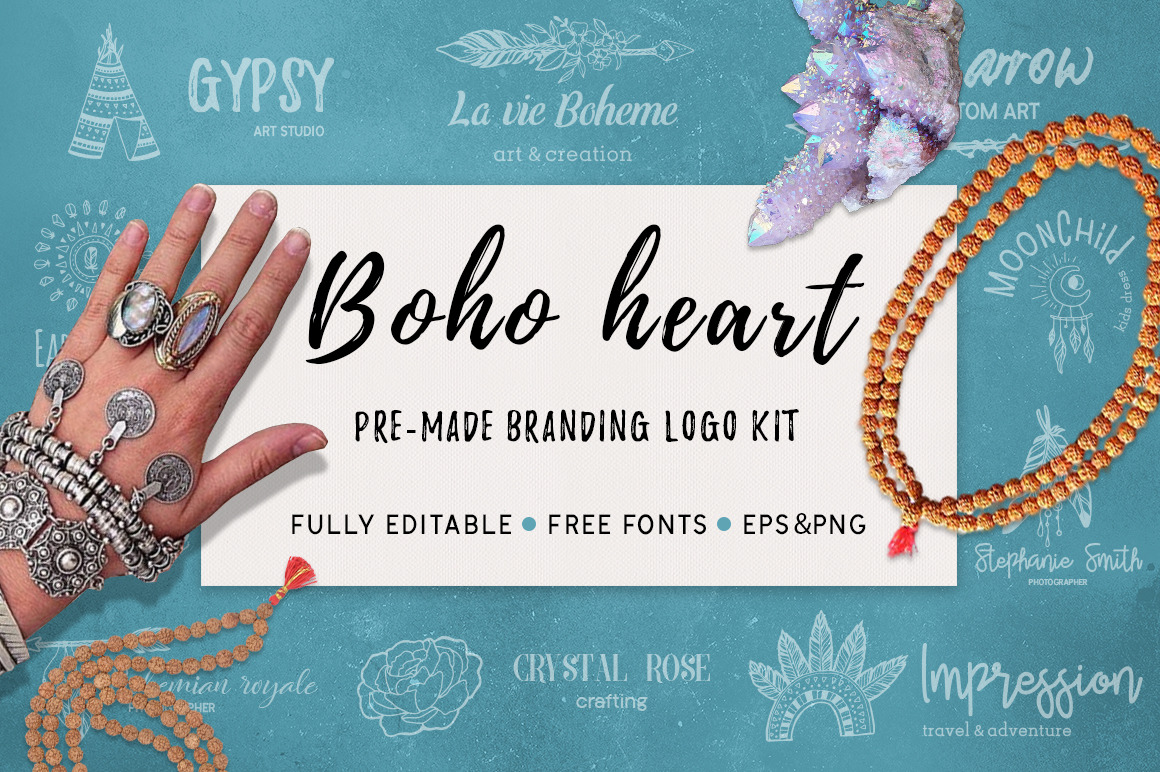 Boho heart - branding logo kit, a Branding & Logo Template by Beauty Drops