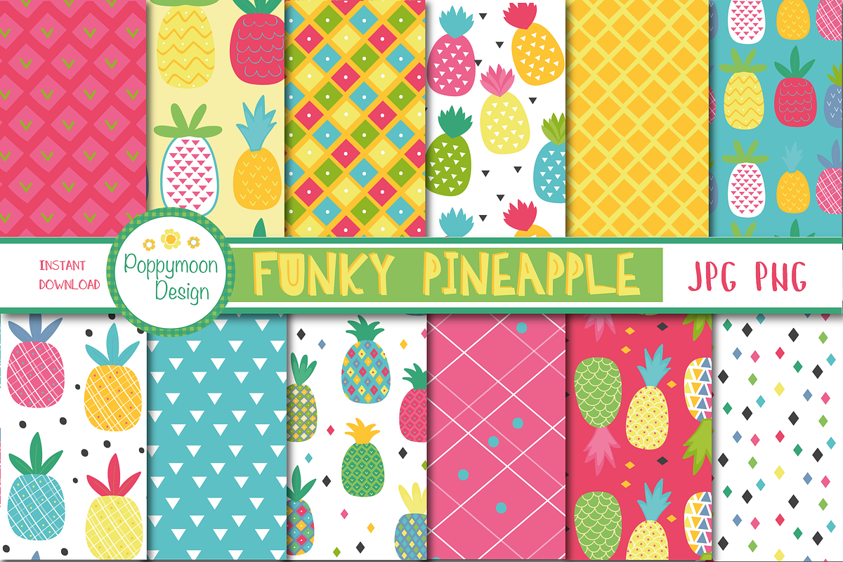 Funky pineapple set, a Decorative Illustration by Poppymoondesign