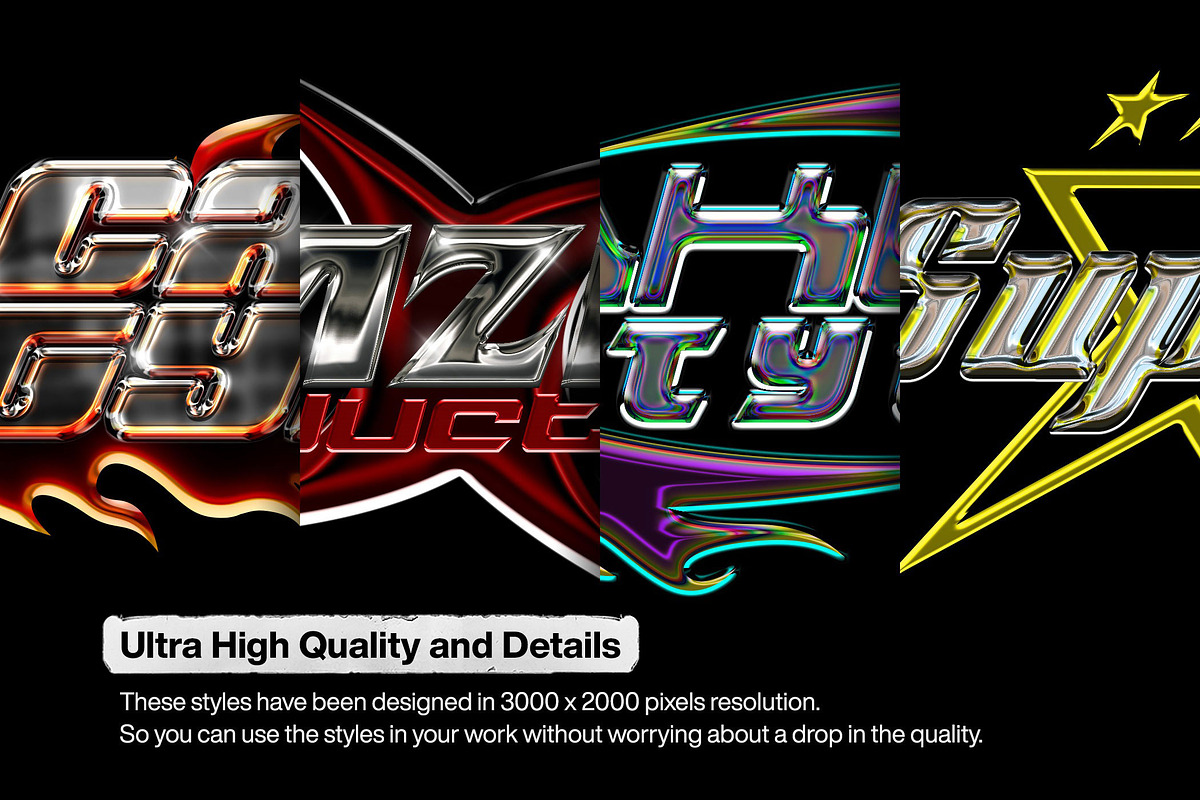 Y2K Chrome Text Effects, a Layer Style Add-On by Hyperpix Productions