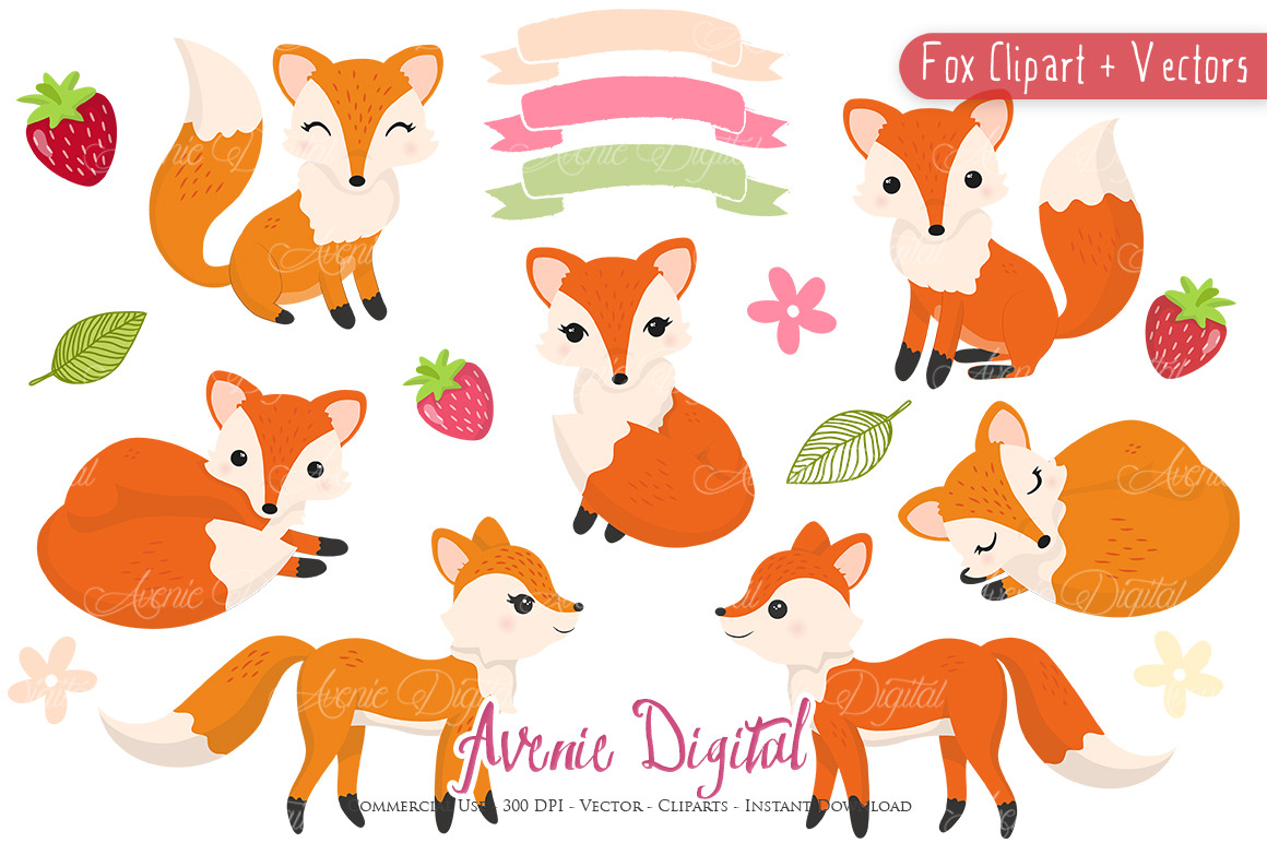 Cute Fox Clipart -Vectors, an Animal Illustration by Avenie Digital