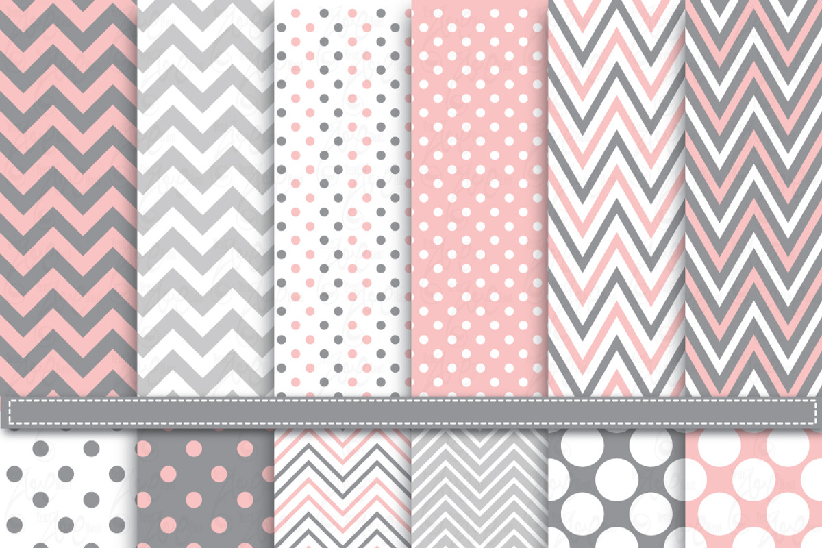 Chevron & Polka Dot Digital Paper, an Illustration by YenzArtHaut