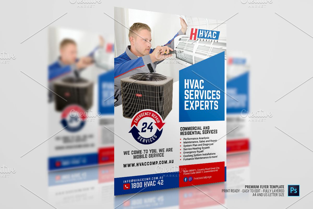 Heating and Cooling Services Flyer, a Flyer Template by PSDPixel