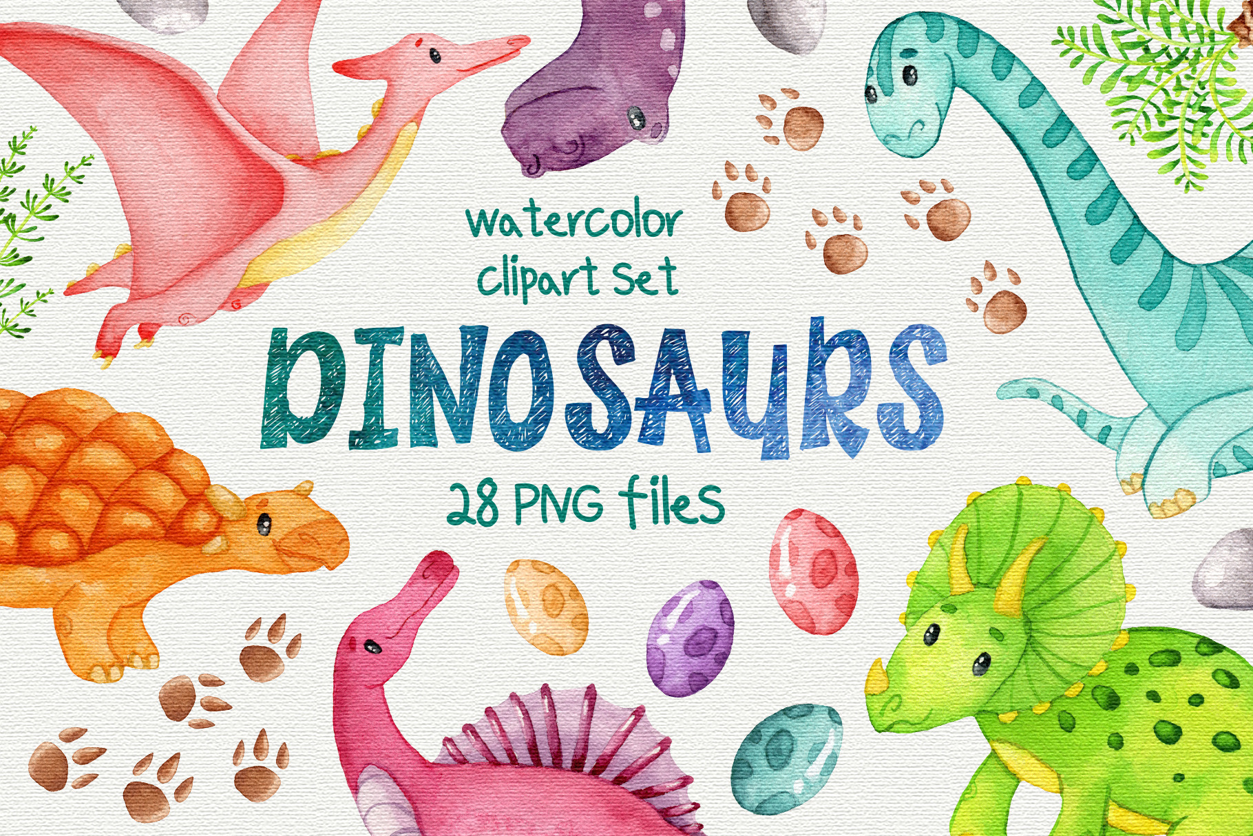 Dinosaurs watercolor clipart, an Object Graphic by Trinibis | Creative ...