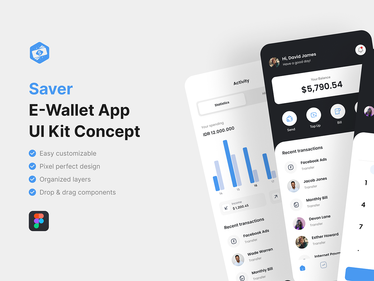 Saver_E-Wallet App UI Kit, an UI Kit Template by iDoodle Studio