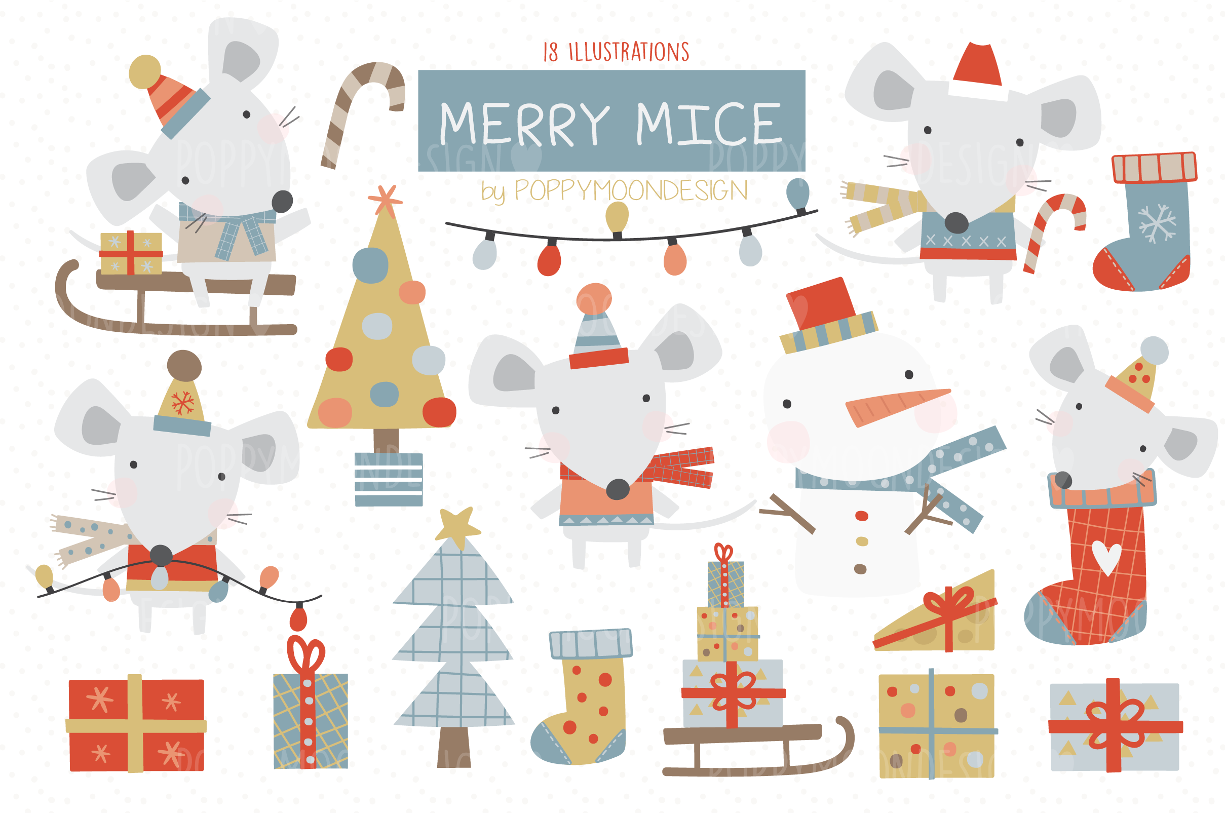 Merry Mice Clipart, an Animal Illustration by Poppymoondesign